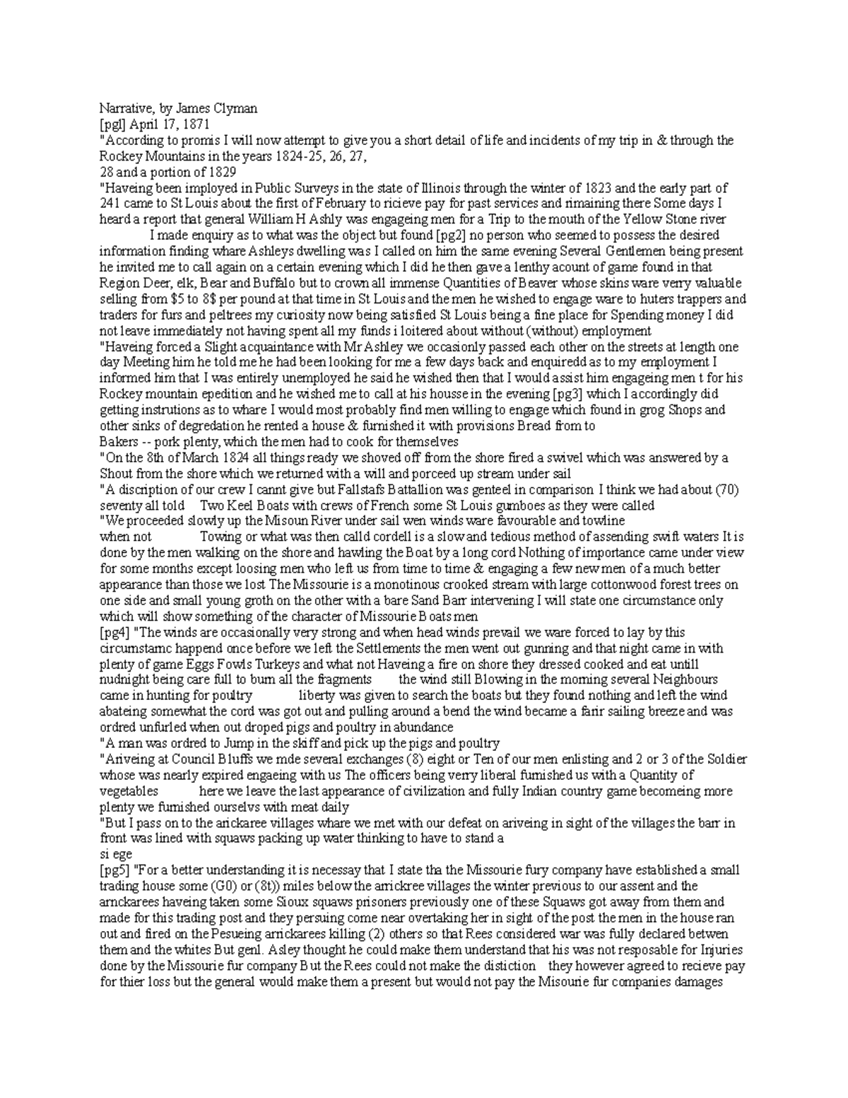 Annex C James Clyman Journal - Narrative, by James Clyman [pgl] April ...