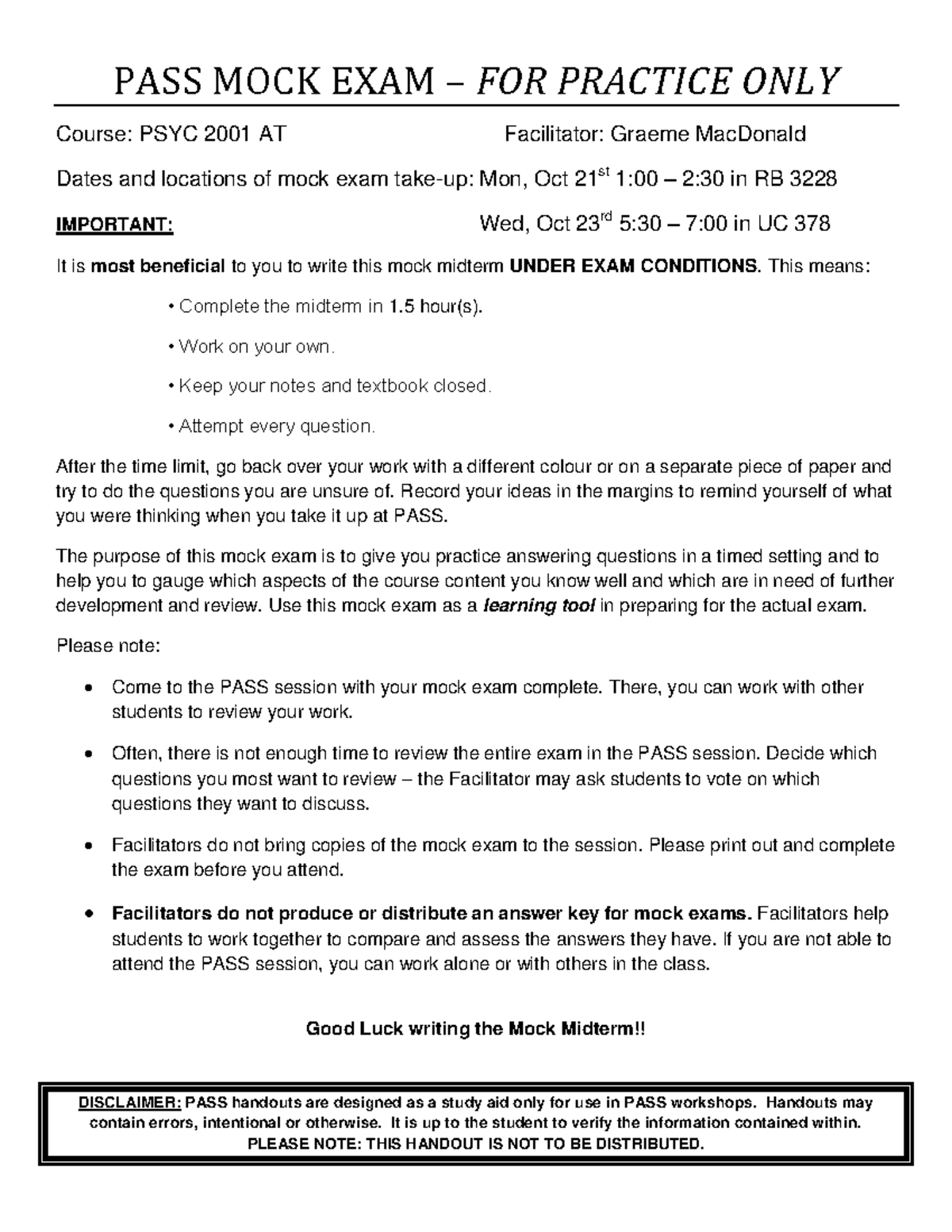 Sample/practice exam 2013, questions - mock exam - PASS MOCK EXAM FOR ...