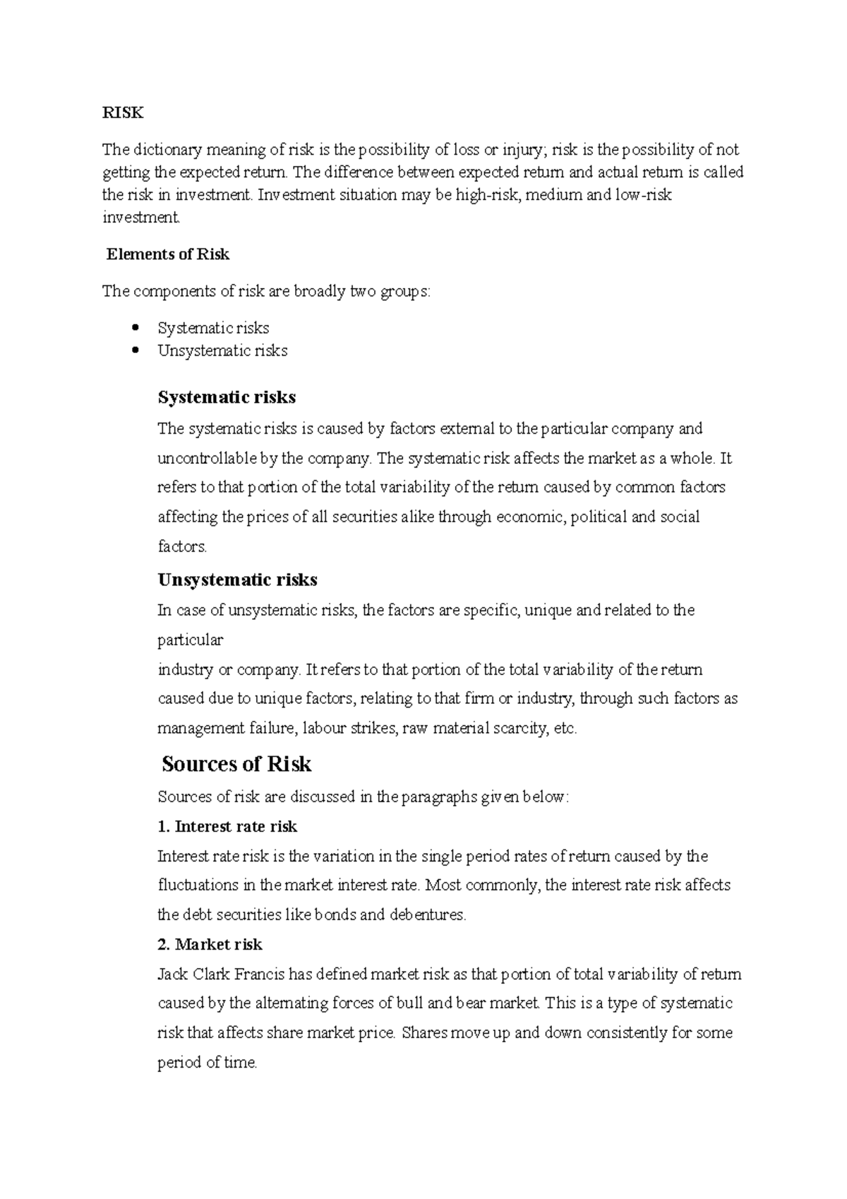 RISK AND Source OF RISK ,MCOM Calicut Univercity - RISK The dictionary ...