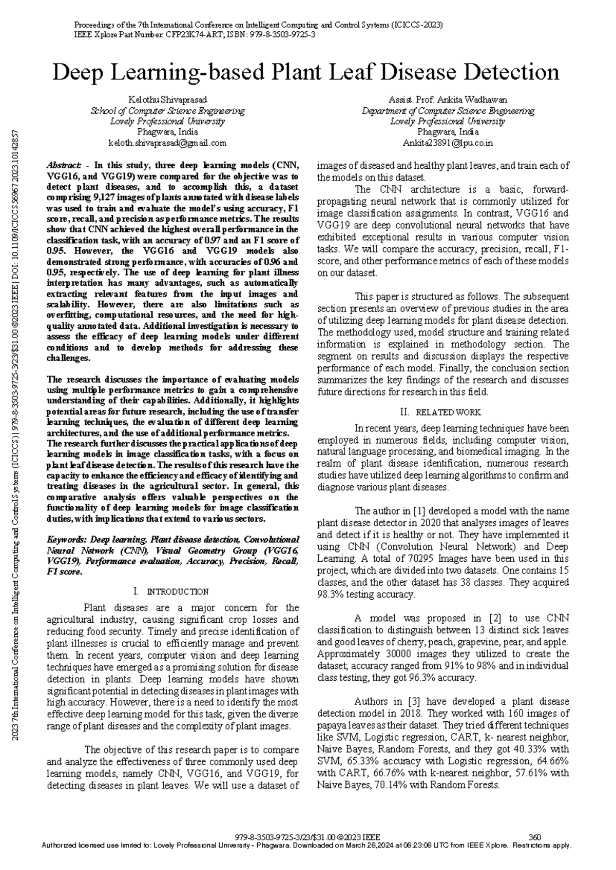 Deep Learningbased Plant Leaf Disease Detection - Prof. Ankita Wadhawan ...