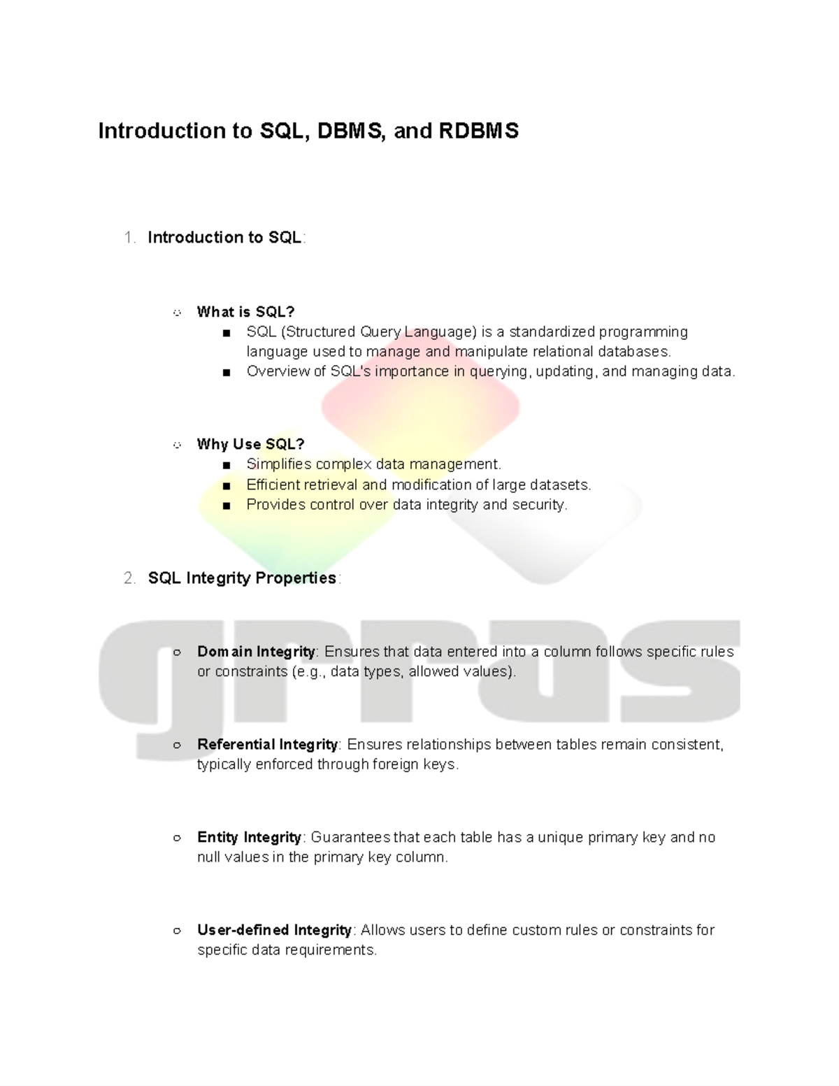 SQL Notes - practice MYSQL questions - Introduction to SQL, DBMS, and ...