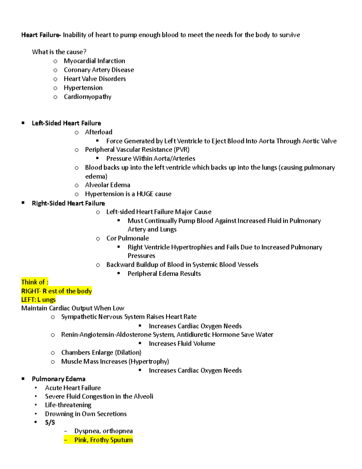 $ nursing CHF notes - Heart Failure- Inability of heart to pump enough ...