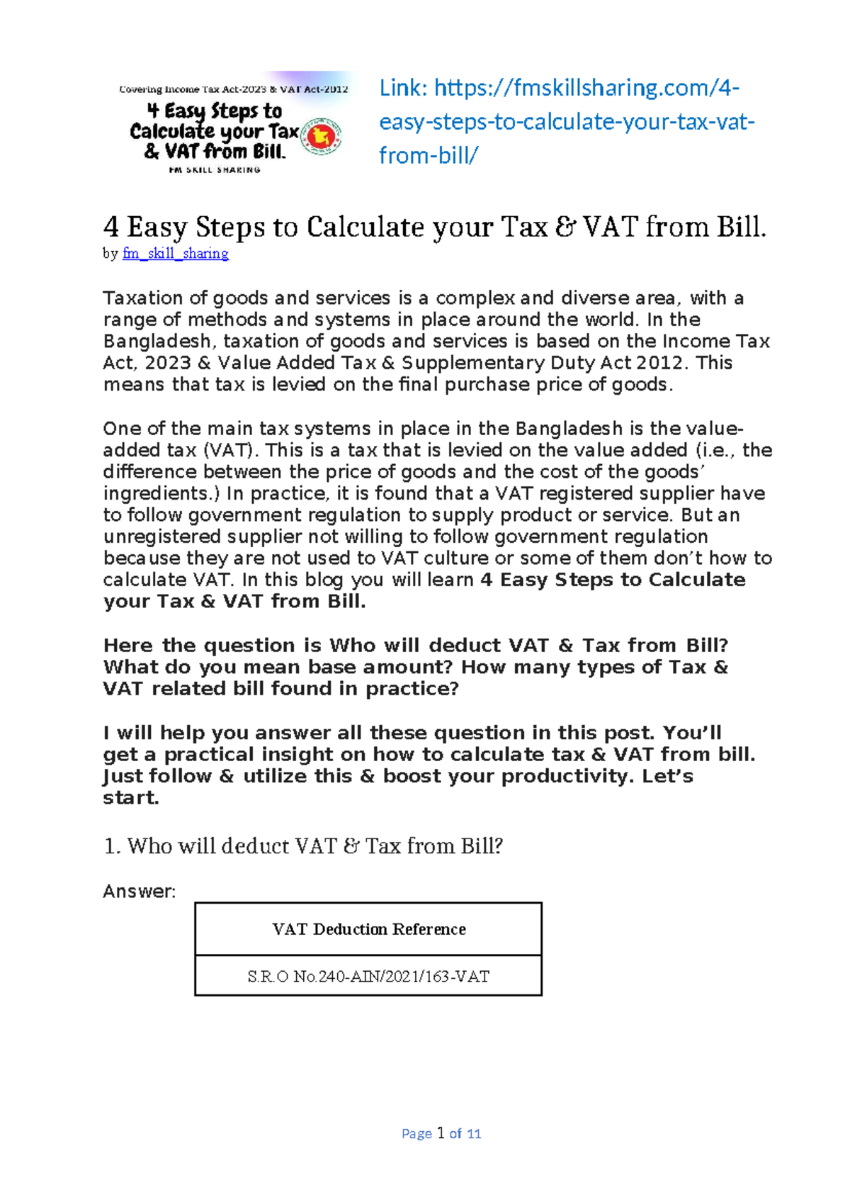 How to Calculate Tax VAT on Bill & Base amount Explanation - Link ...