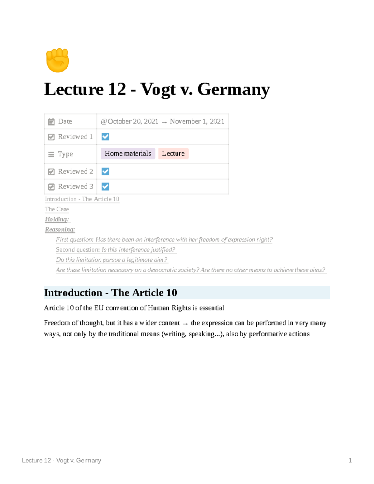 Lecture 12 - Vogt v Germany - Lecture 12 - Vogt v. Germany Date ...