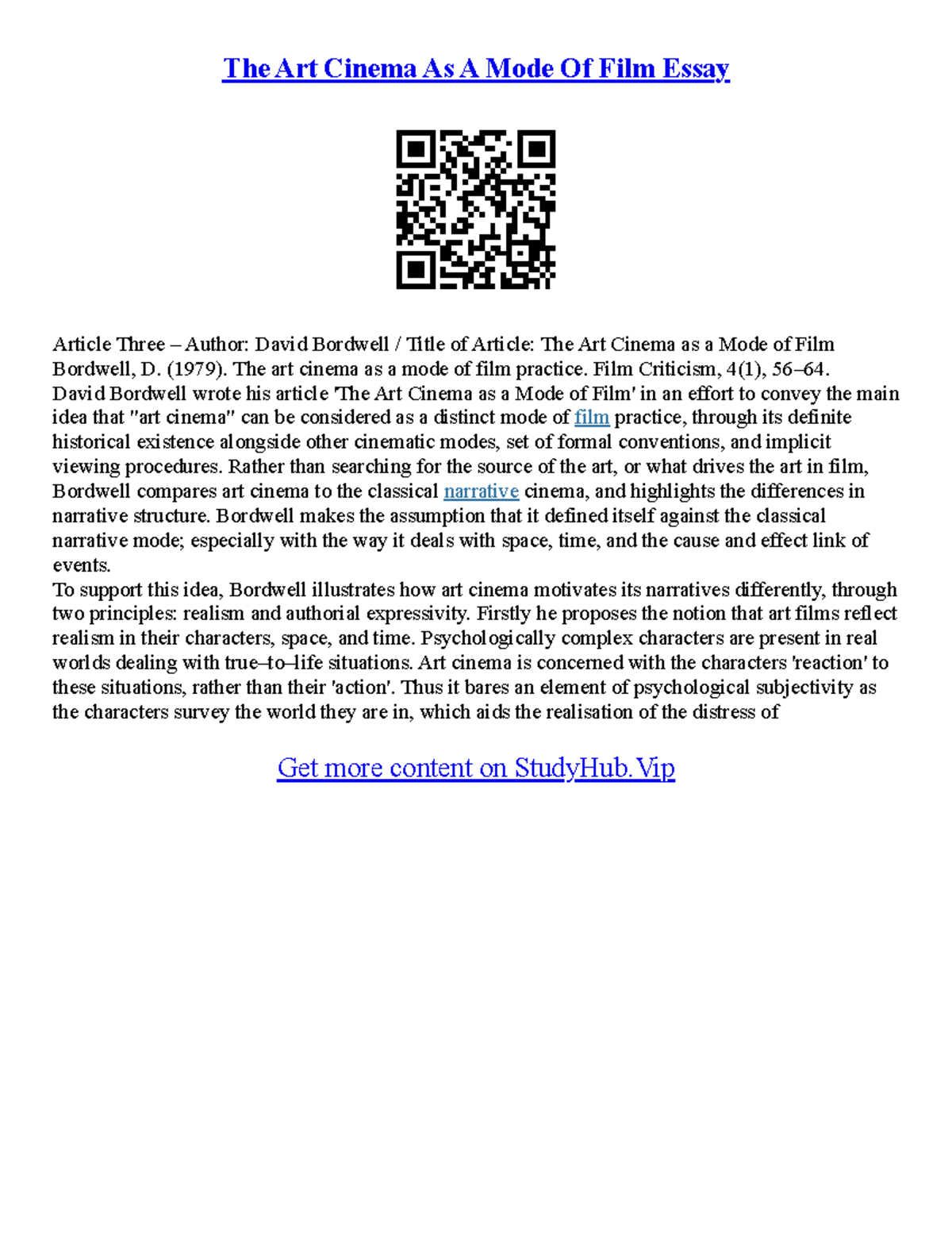 Cinema Paradiso Essay - The Art Cinema As A Mode Of Film Essay Article ...