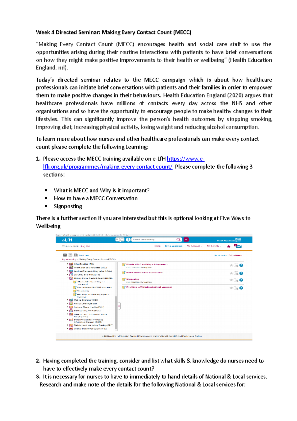 Week 4 Directed Seminar: Making Every Contact Count (MECC) - Studocu