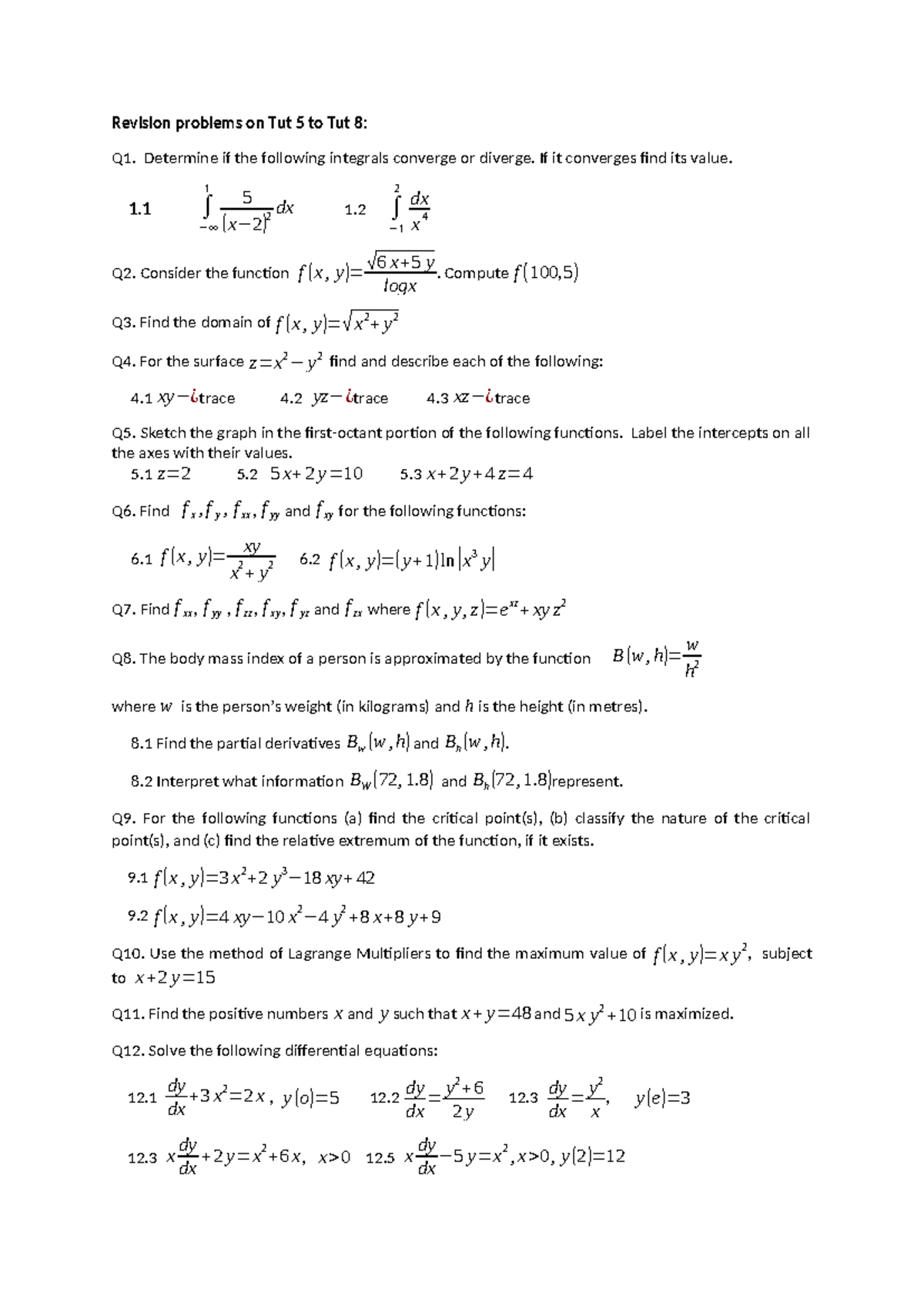 Revision Problems on Tut 5 to Tut 8 - Revision problems on Tut 5 to Tut ...