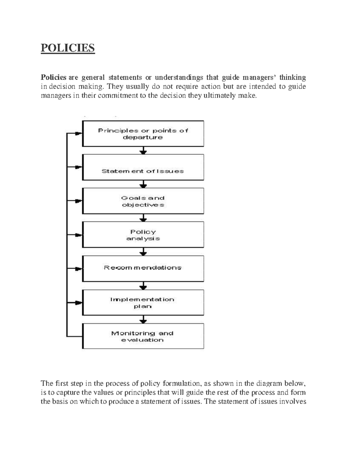 INTRODUCTION TO POLICIES - POLICIES Policies are general statements or ...
