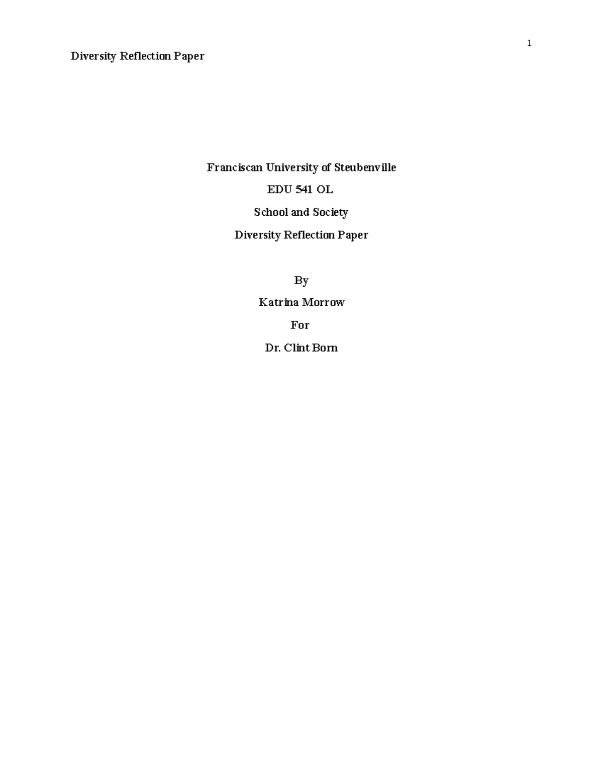 Diversity Reflection Paper - Diversity Reflection Paper Franciscan ...
