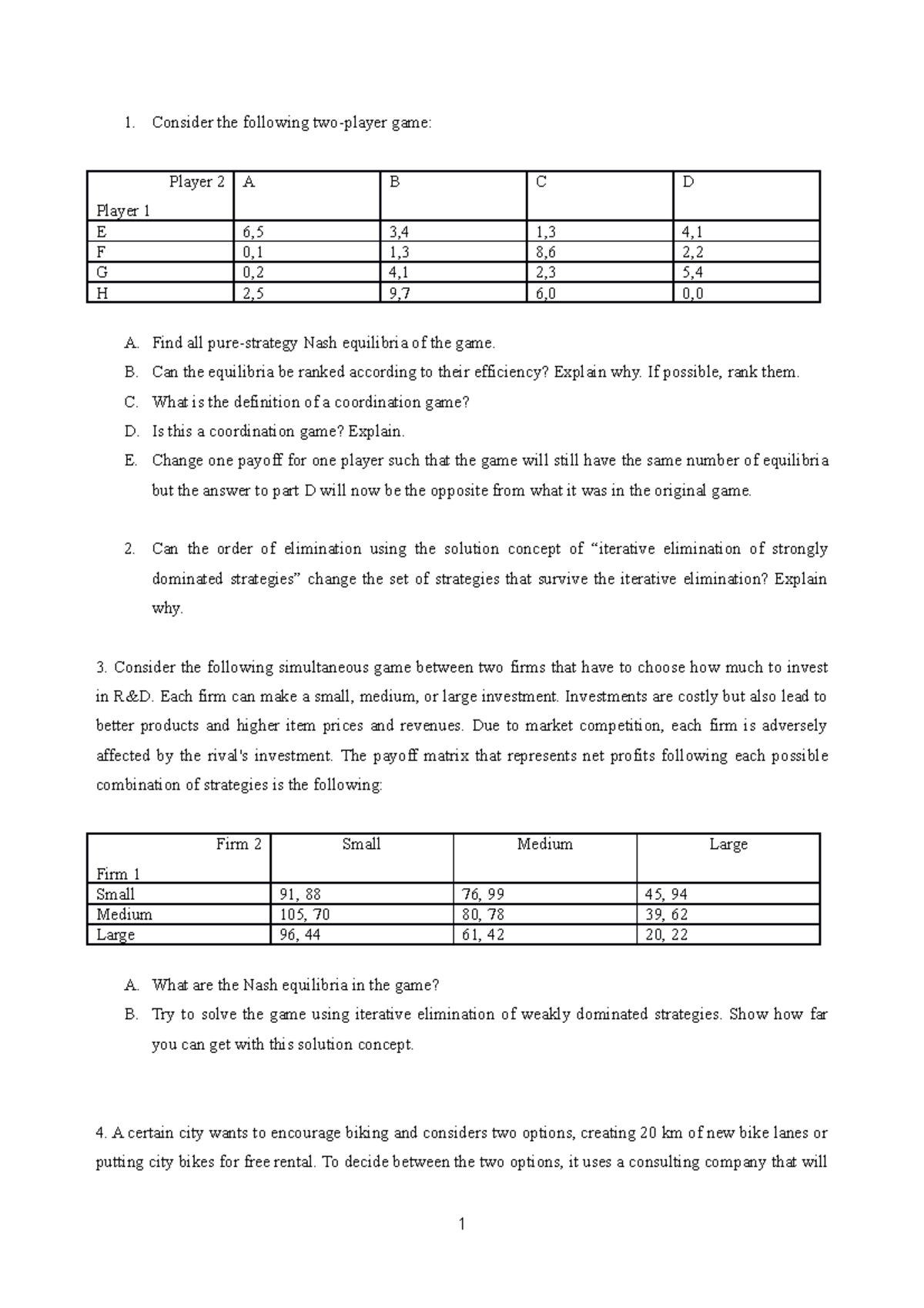 game theory Questions examples - Consider the following two-player game ...