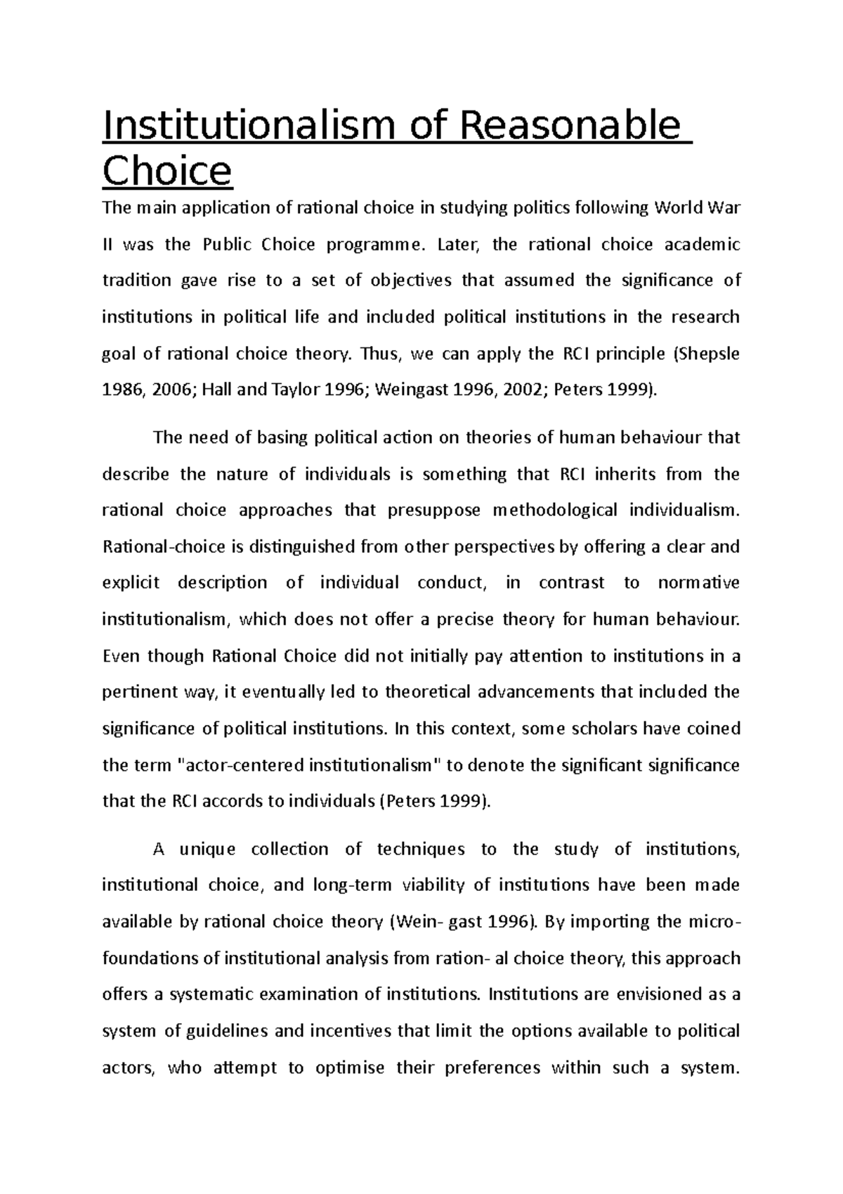 Institutionalism of Reasonable Choice - Institutionalism of Reasonable ...