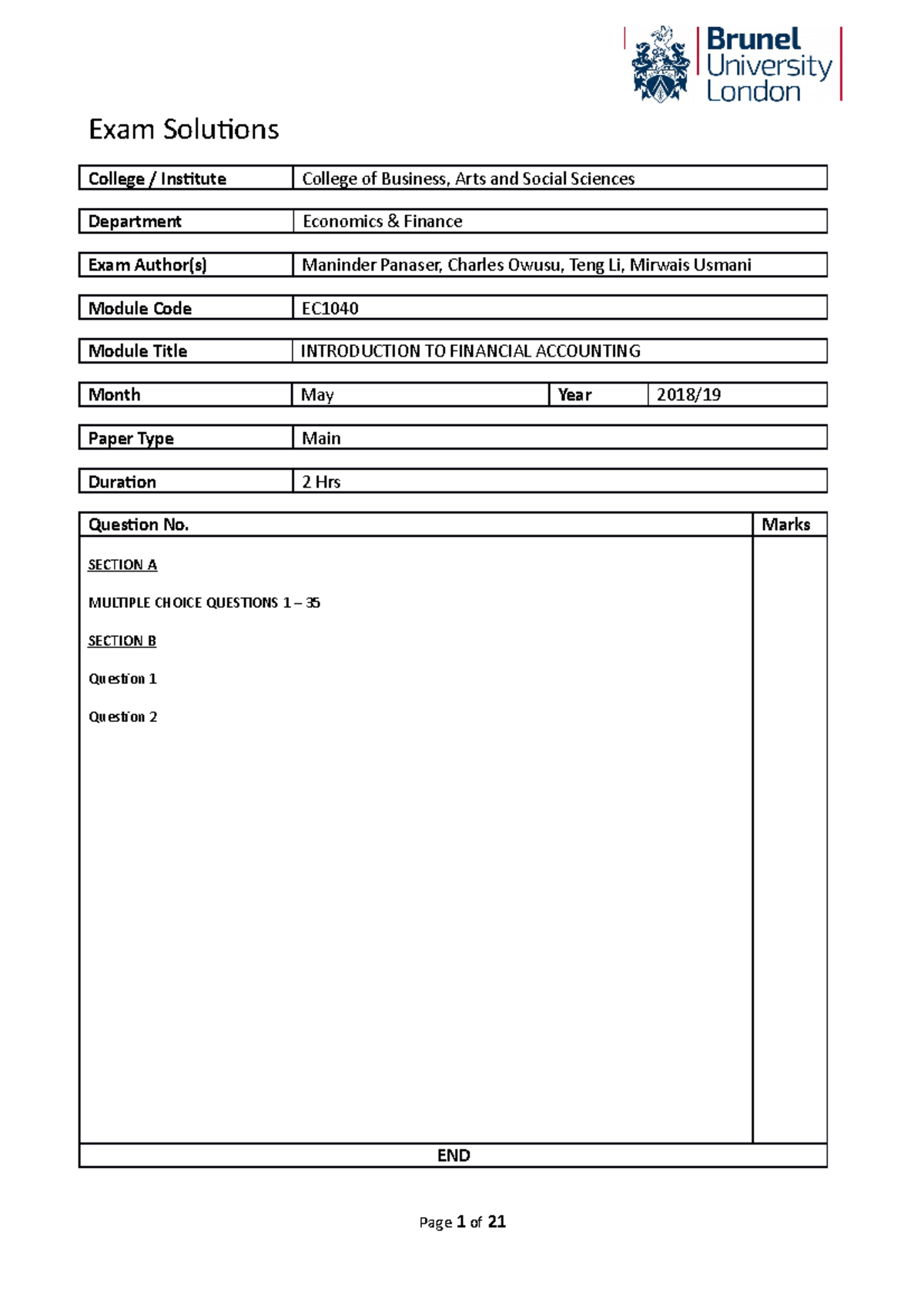 EC1040 May 2019 exam paper questions and answers with workings - Exam ...