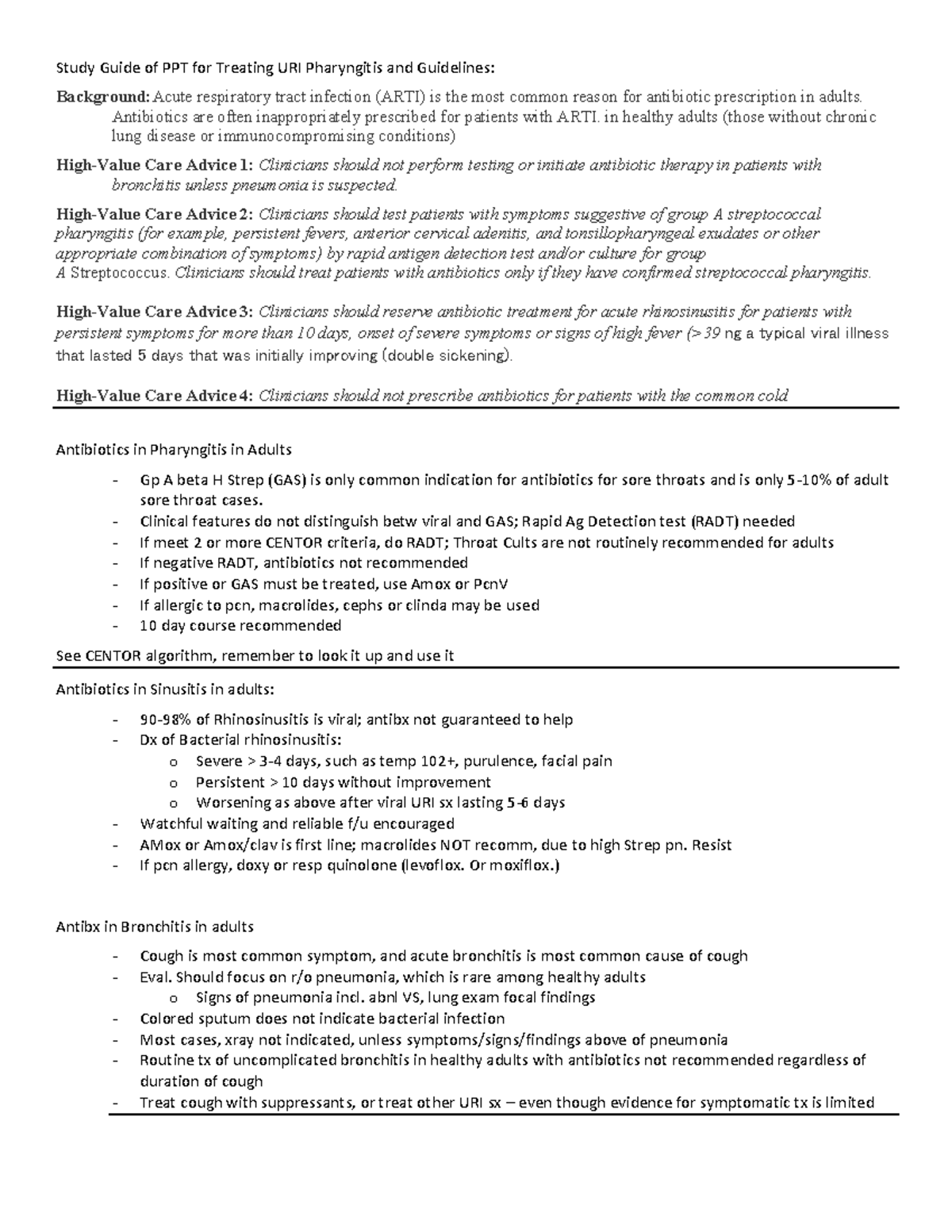 Study Guide for Treating URI Pharyngitis and Guidelines - Study Guide ...