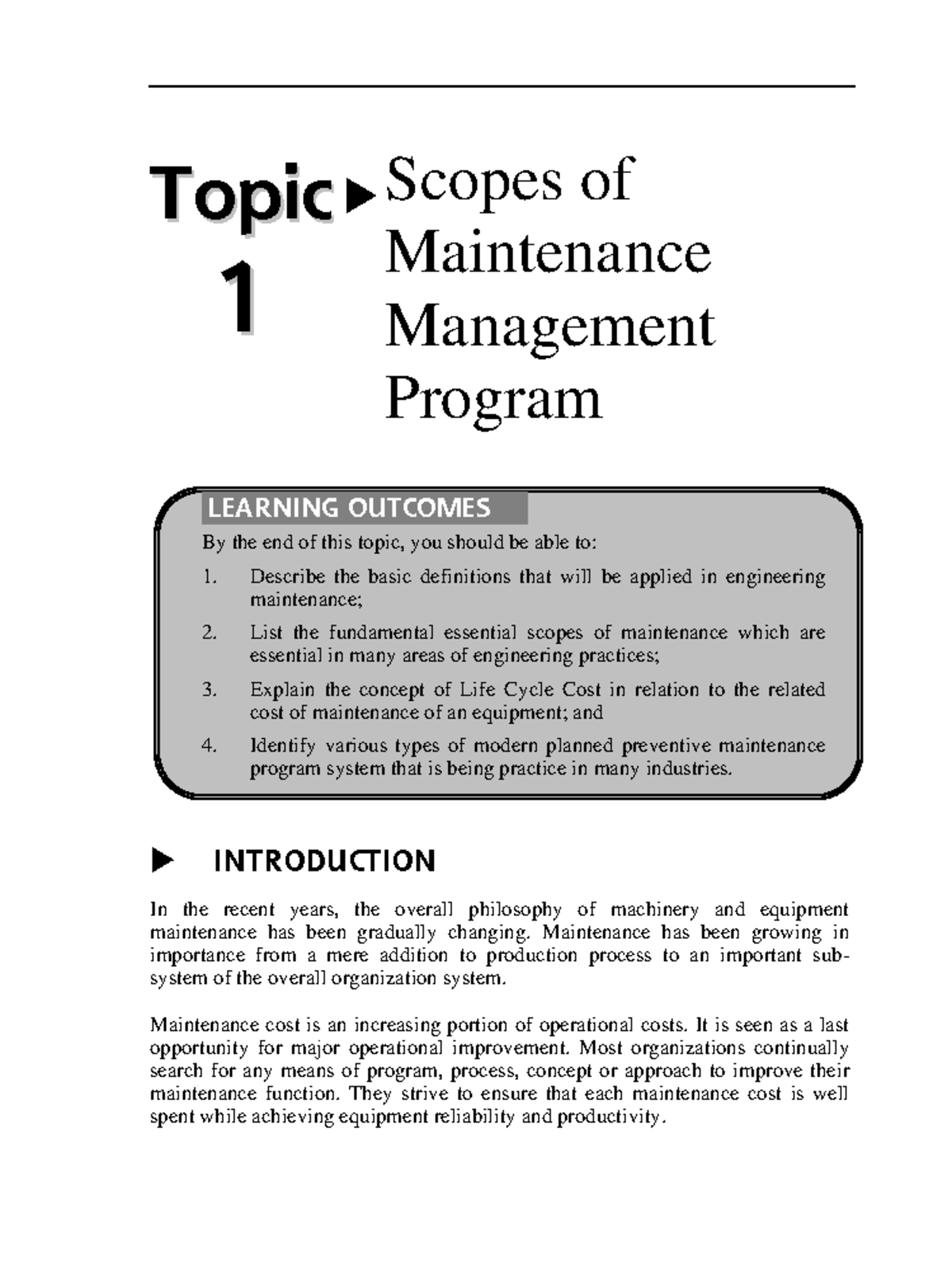 01105036 Topic 1Scopesof Maintenance Management Program - X ...