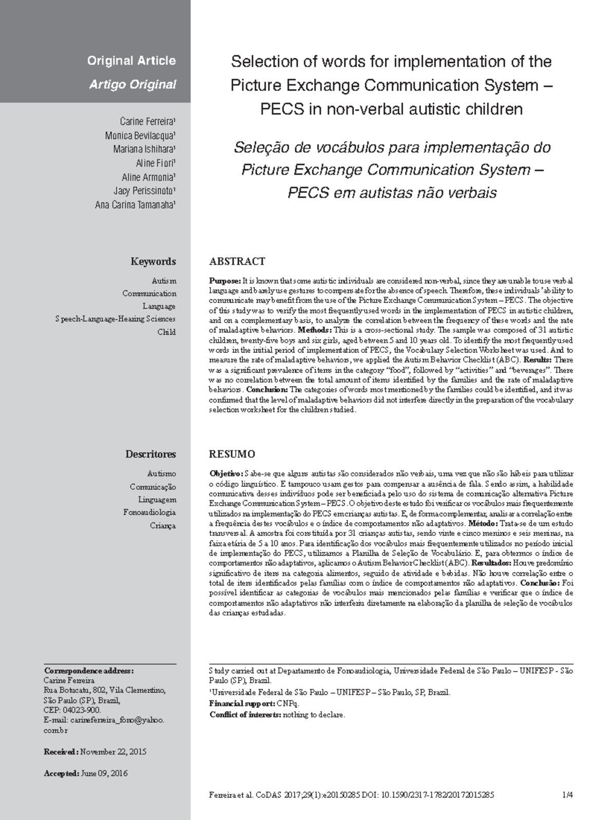 Selection of words for implementation of the Picture Exchange ...