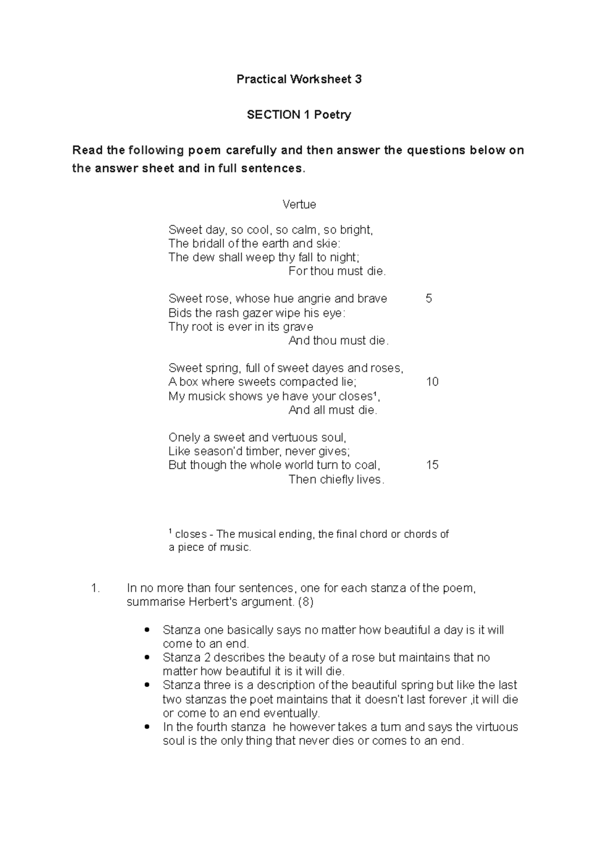 Practical Worksheet 3 - Vertue In no more than four sentences, one for ...