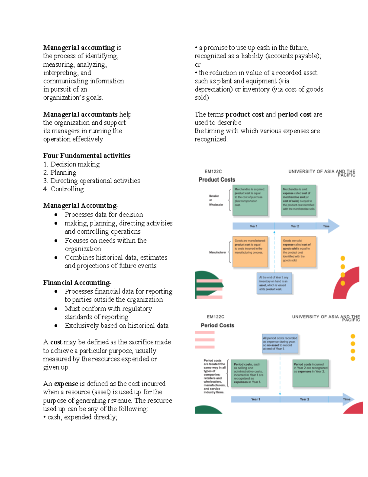 Managerial accounting Reviwer - Managerial accounting is the process of ...