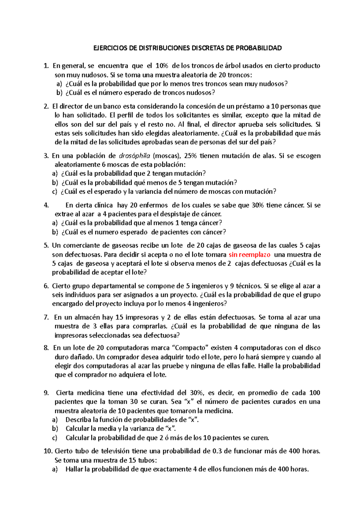 Ejercicios sobre distribuciones discretas en estadistica - EJERCICIOS DE DISTRIBUCIONES ...