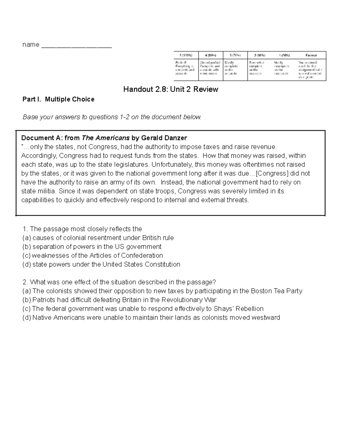 Handout 2.8: Unit 2 Review - name ___________________ Handout 2: Unit 2 ...