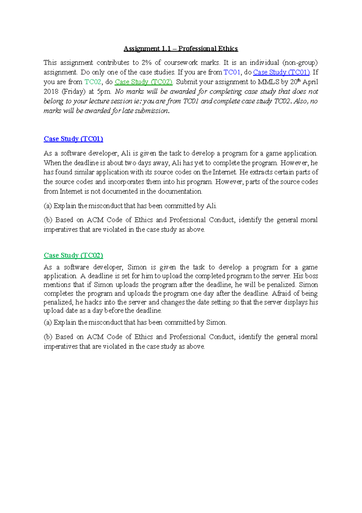 203690 TPT1101 A1.1 - Assignment 1 – Professional Ethics This ...
