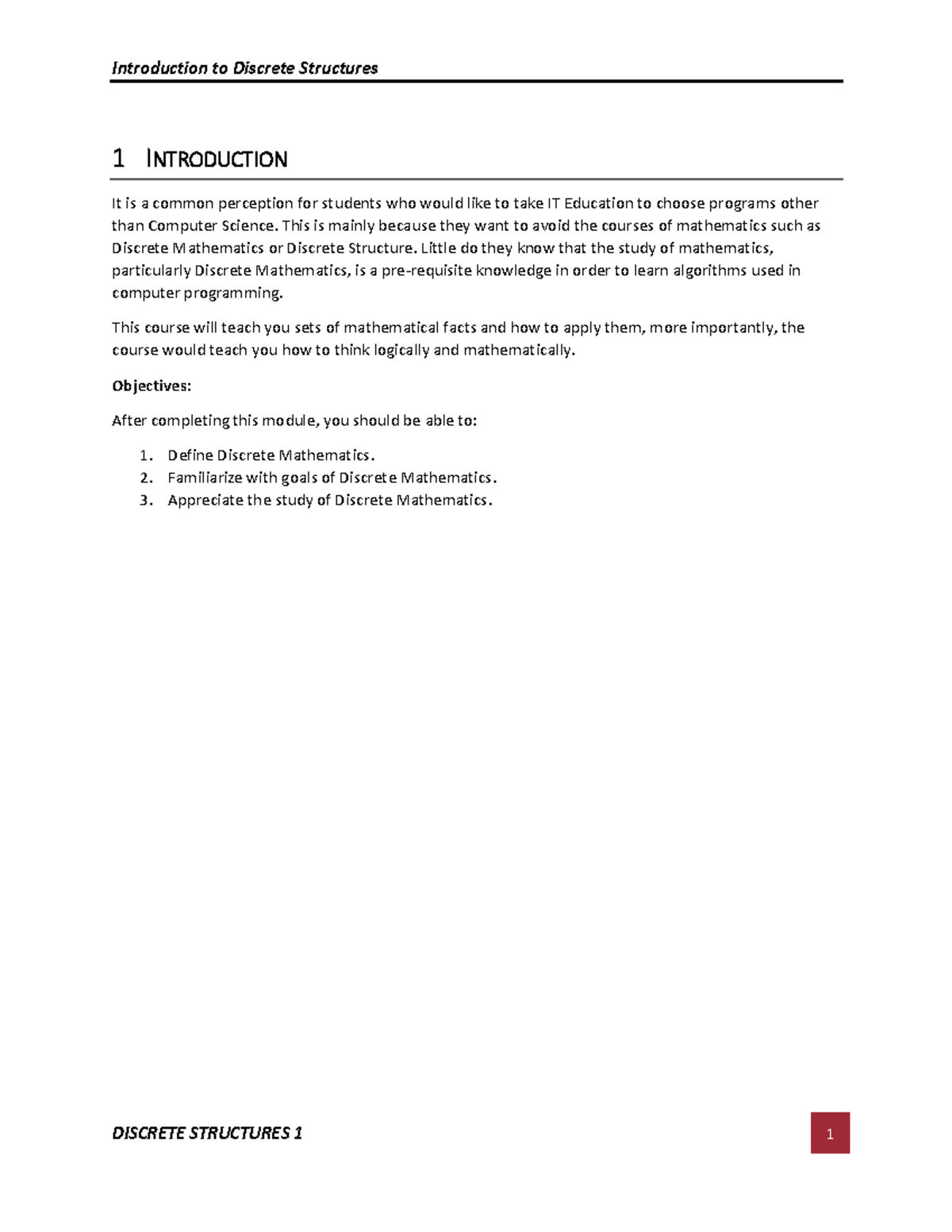 Week 1 - Introduction to Discrete Structures - Introduction to Discrete ...