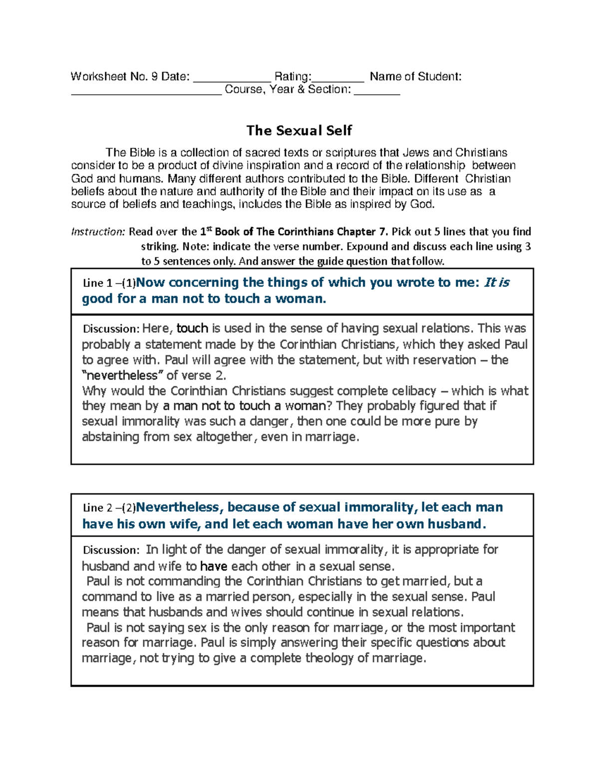 Encarguez Worksheet No. 9 - Worksheet No. 9 Date: ____________ Rating ...