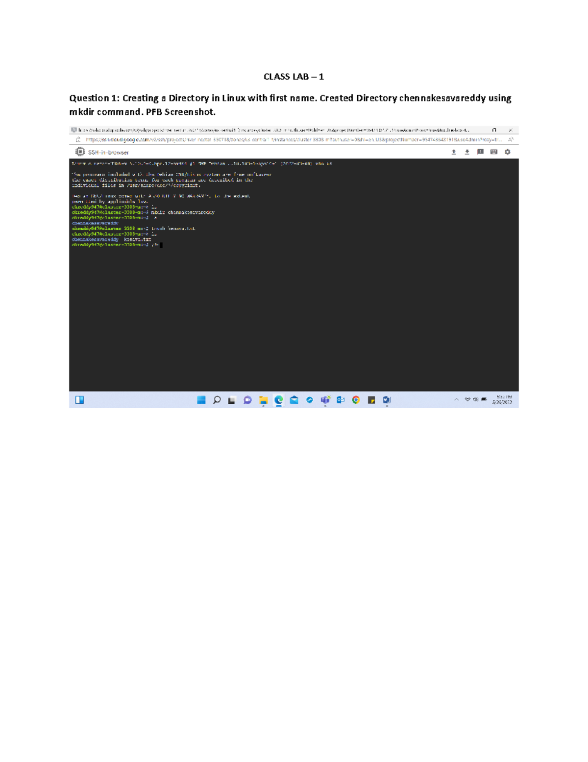 Apache Hdfs 2005 24772 Assignment 1 Class Lab 1 Question 1 Creating A Directory In Linux With
