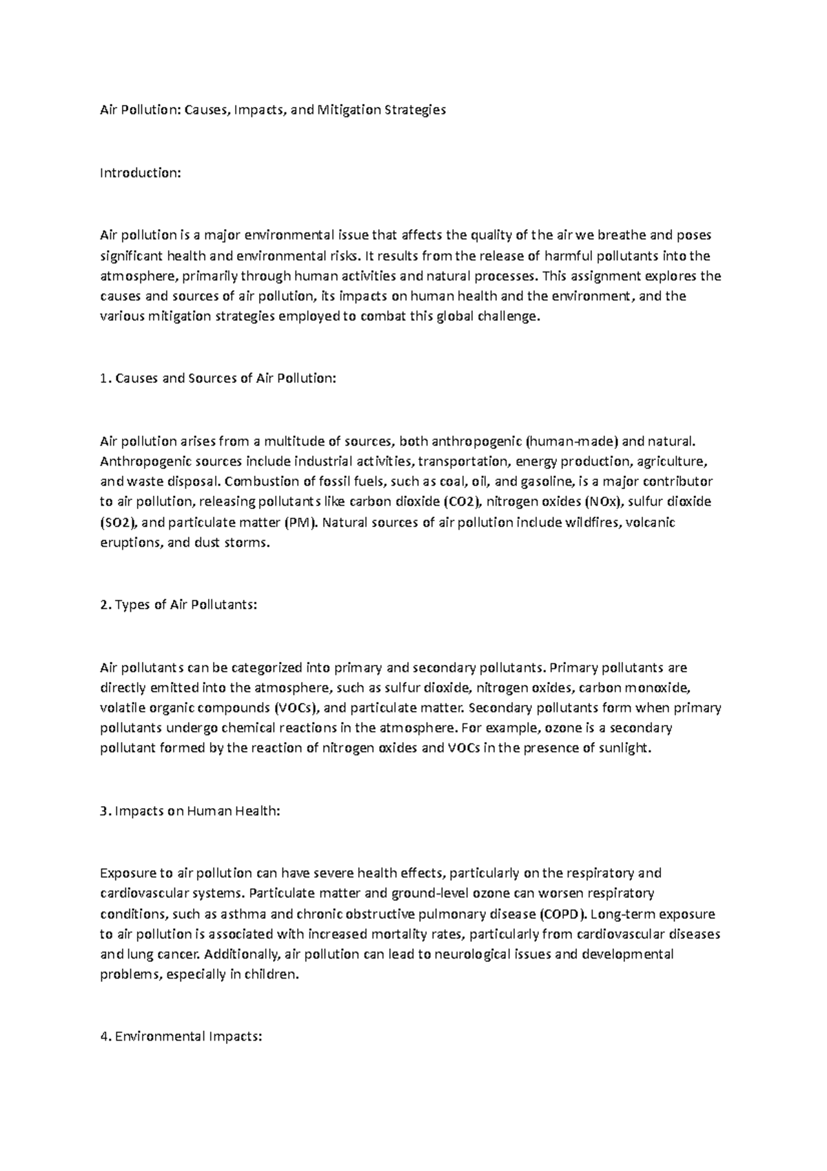 Pollution - This is an assignment - Air Pollution: Causes, Impacts, and ...