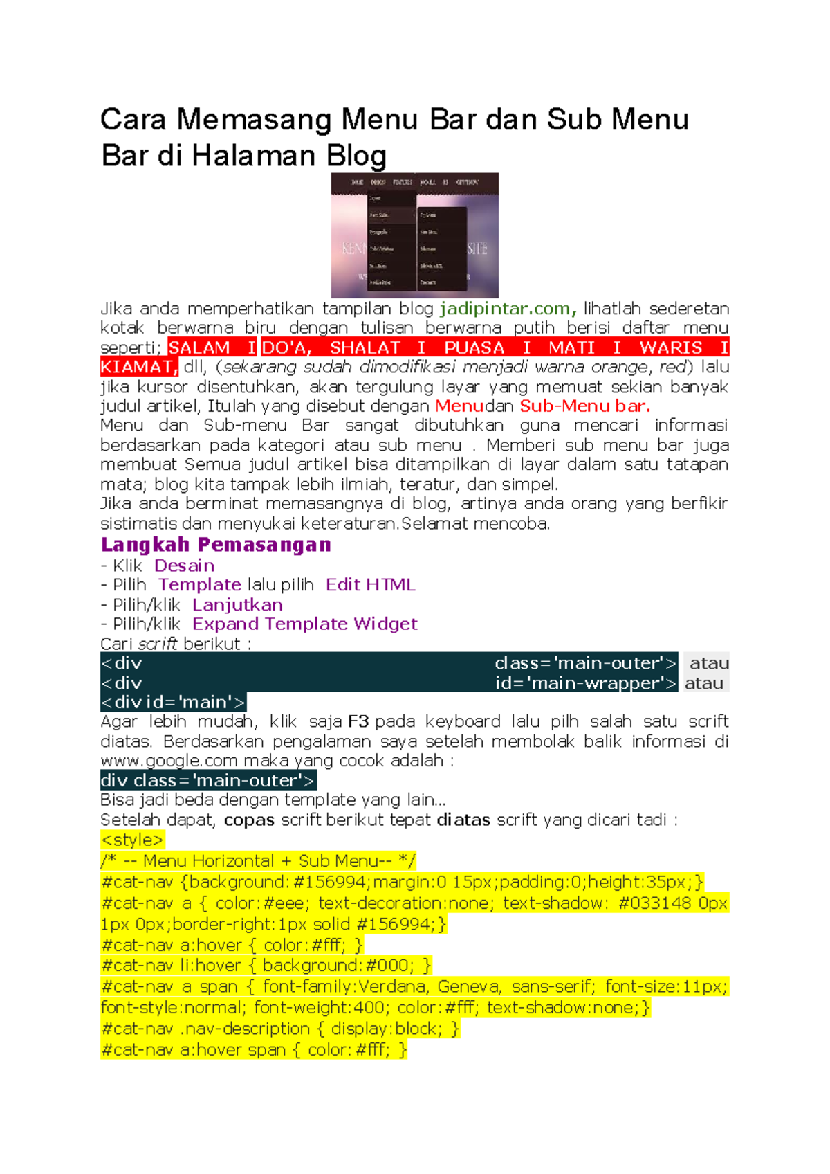 Cara Memasang Menu Bar dan Sub Menu Bar - Menu dan Sub-menu Bar sangat ...