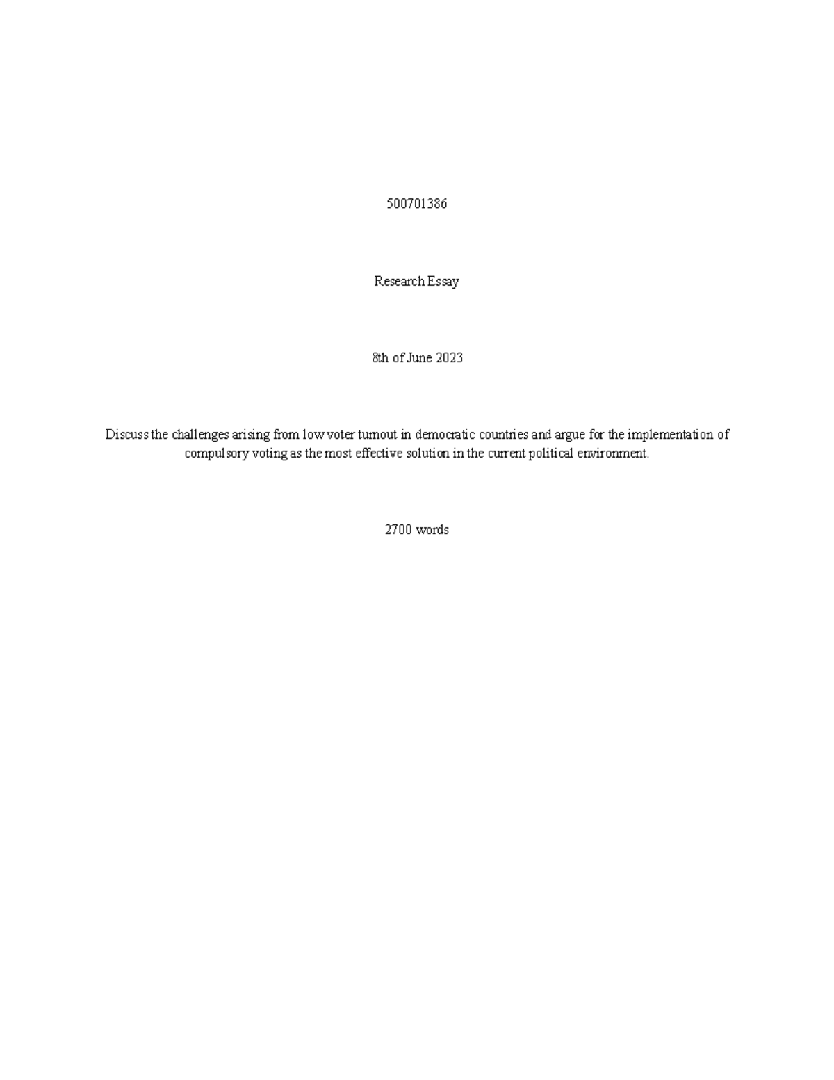 compulsory vs voluntary voting - 500701386 Research Essay 8th of June ...