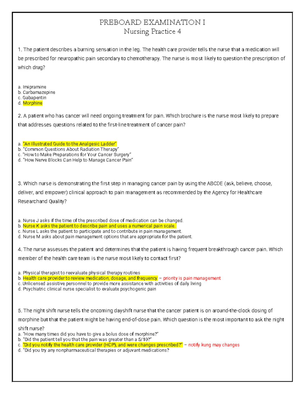 Nursing TEST 2 NP IV - REVIEW - PREBOARD EXAMINATION I Nursing Practice ...