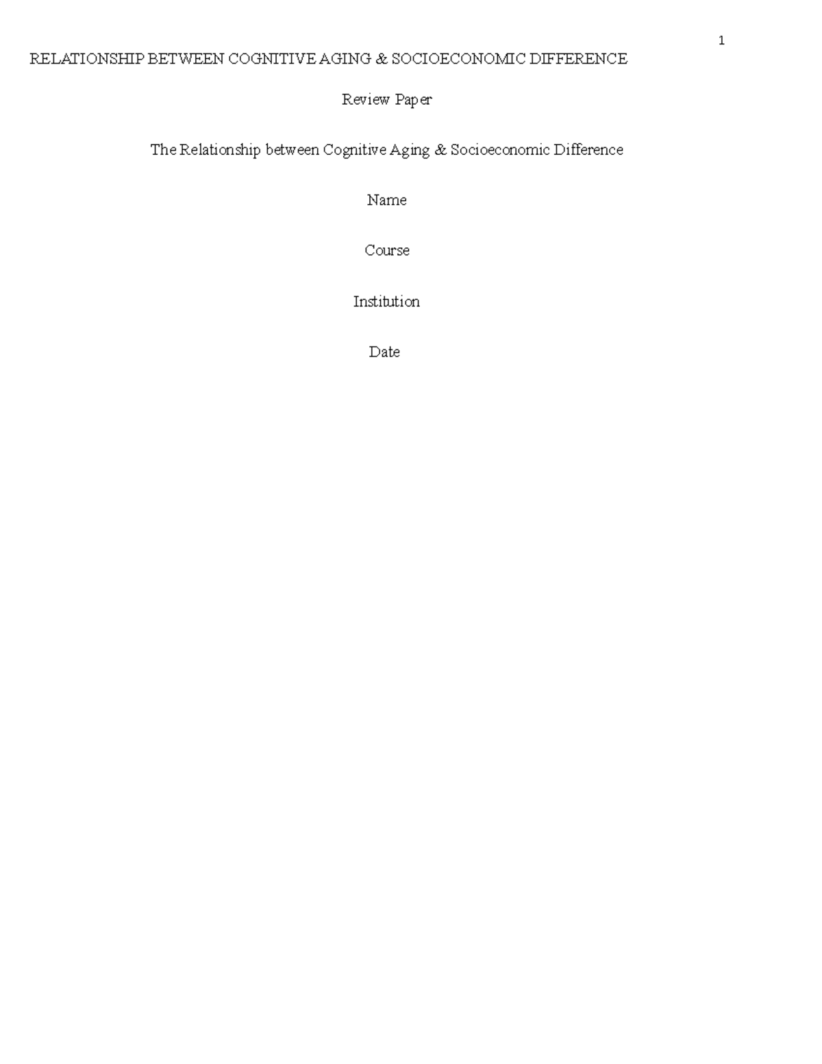 Relationship Between Cognitive Aging And Socioeconomic Difference