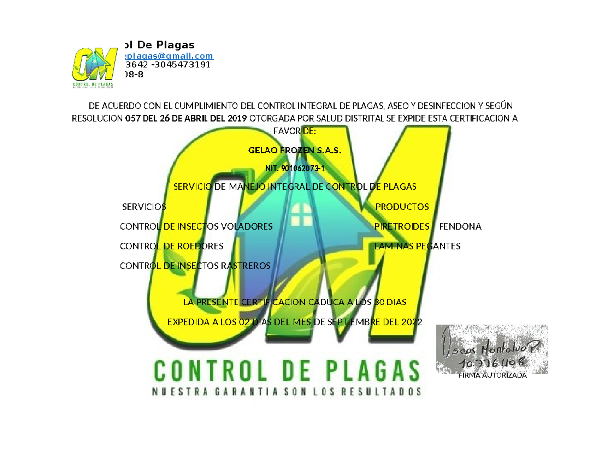 Certificado Gelao Oficina SEP 2022 - OM Control De Plagas ...