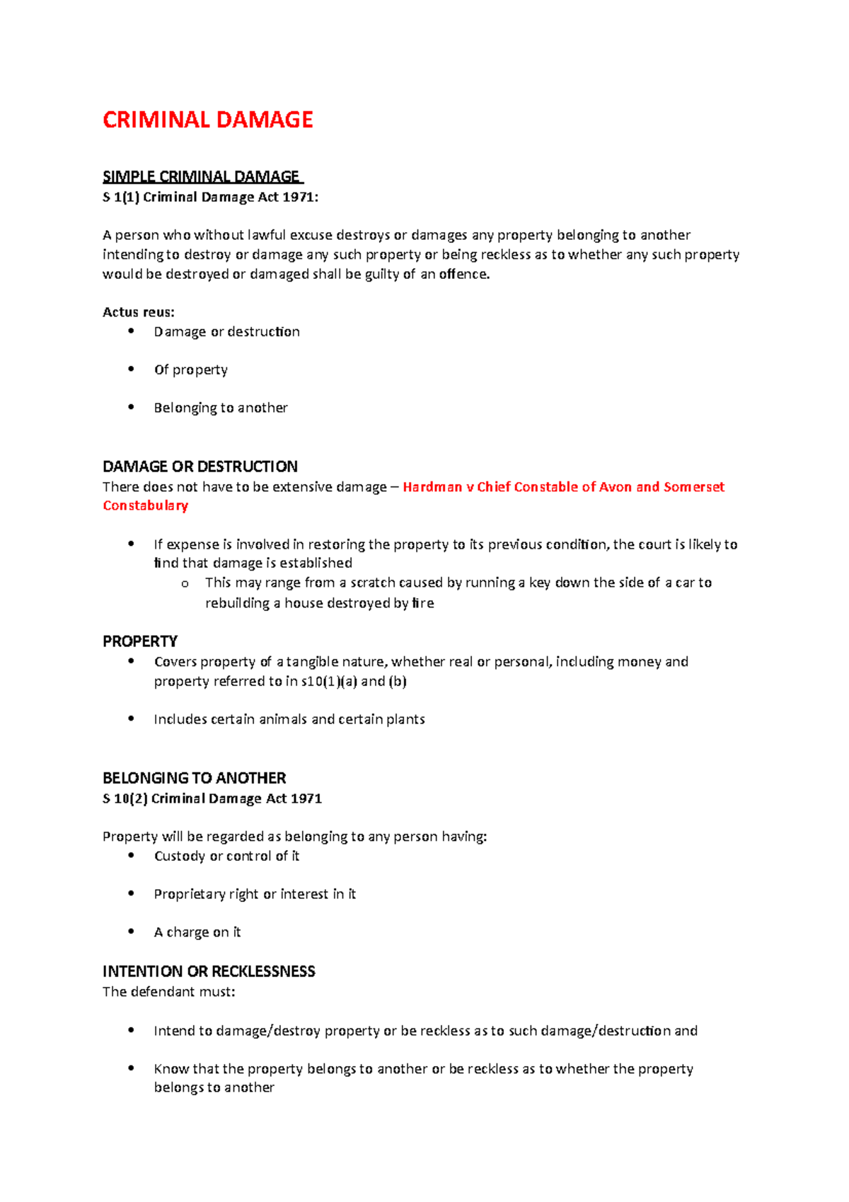 Criminal Damage - Actus reus: Damage or destruction Of property ...