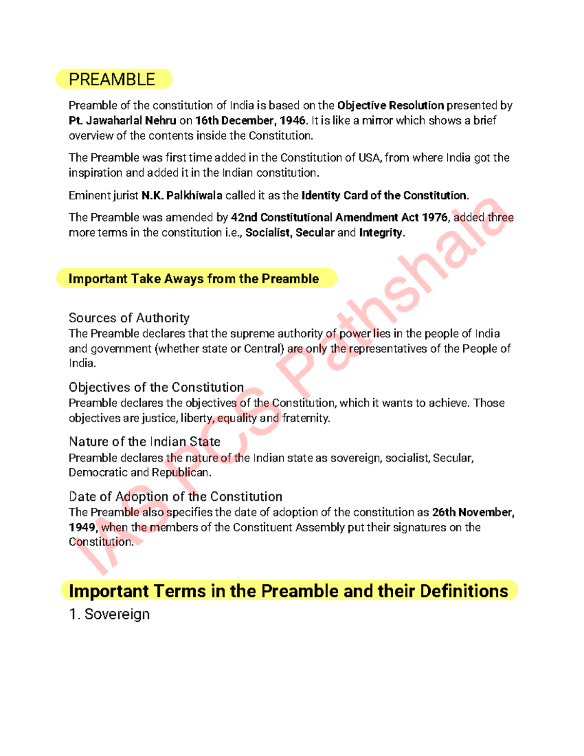 Preamble IAS PCS Pathshala - PREAMBLE Preamble of the constitution of ...