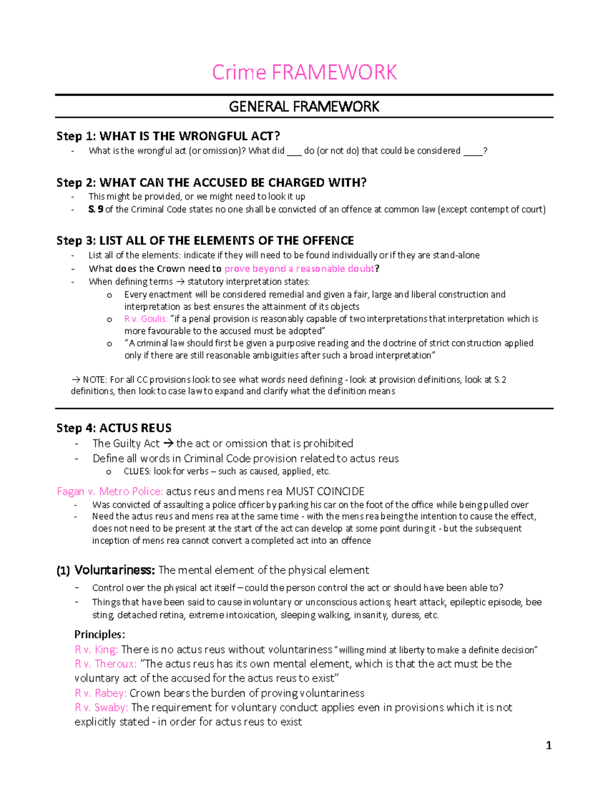 Copy of Criminal Law Fall Framework - Crime FRAMEWORK GENERAL FRAMEWORK ...