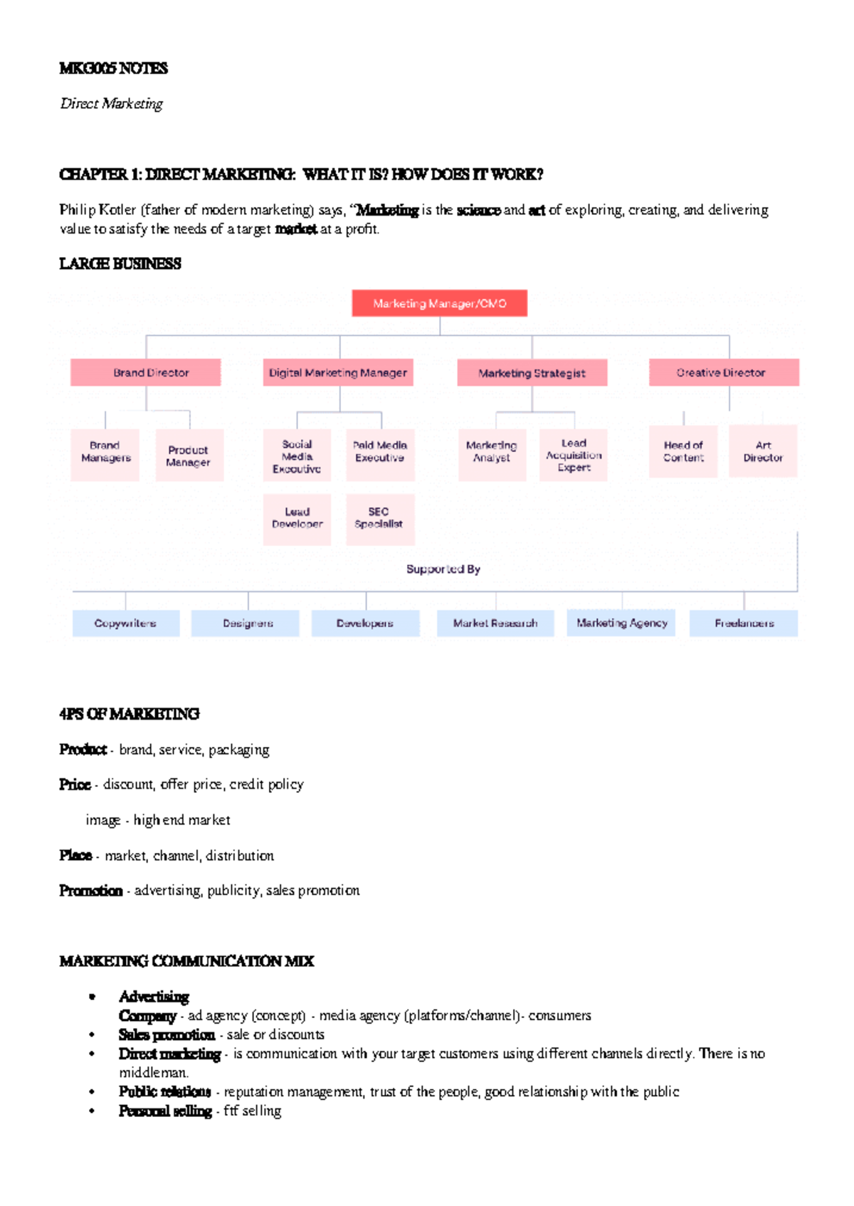 MKG005 Notes - greatt - MKG005 NOTES Direct Marketing CHAPTER 1: DIRECT ...