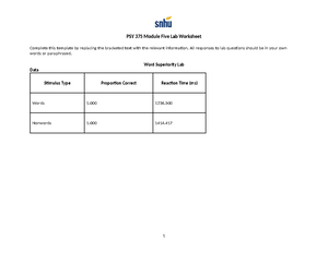 PSY 375 Module Three Lab Worksheet - All responses to lab questions should be in your own words ...