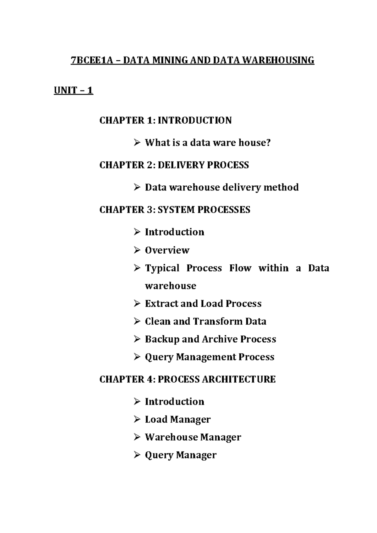 7BCEE1A-Datamining and Data Warehousing - 7BCEE1A – DATA MINING AND DATA WAREHOUSING UNIT – 1 ...