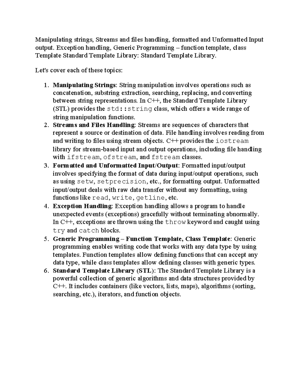 Manipulating strings - good - Manipulating strings, Streams and files ...