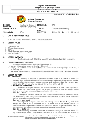 IM 4 CAD - notes - NUEVA VIZCAYA STATE UNIVERSITY Bayombong, Nueva ...