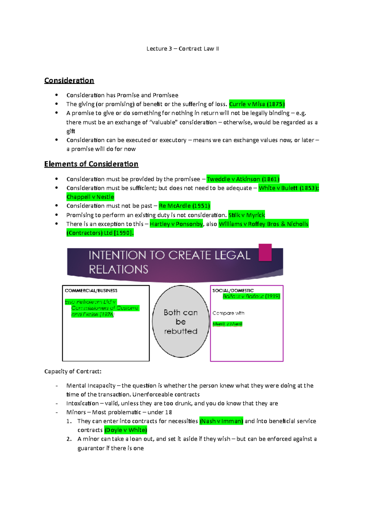 Lecture 3 - Contract Law II - Lecture 3 – Contract Law II Consideration Consideration has ...