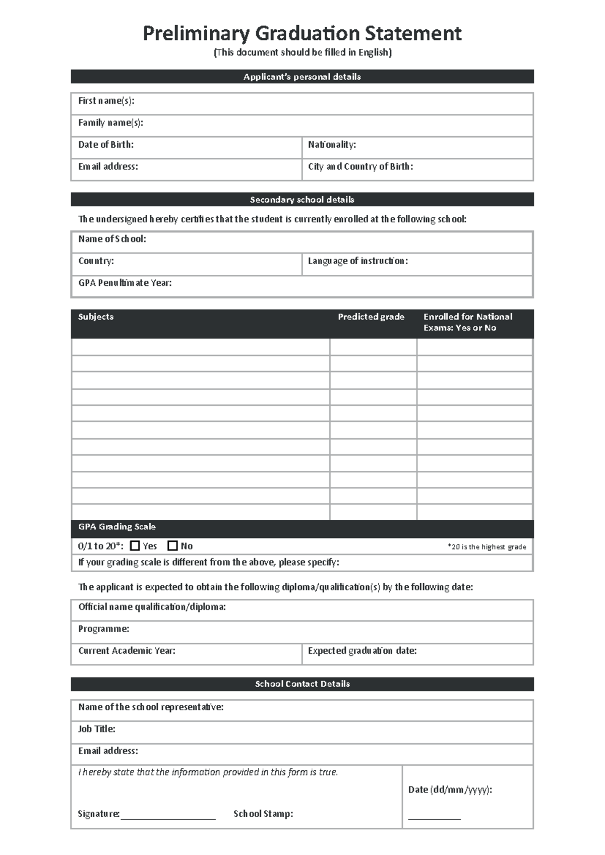 Preliminary Graduation Statement - First name(s): Date of Birth ...