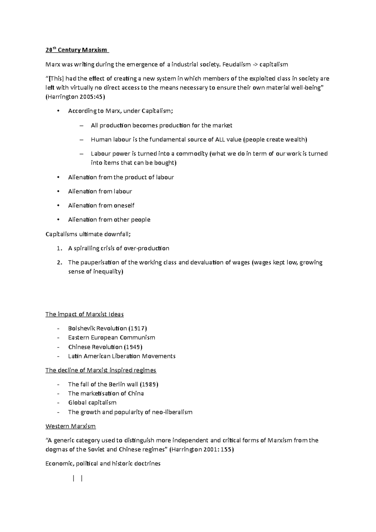 20th Century Marxism - Lecture notes 7 - 20 th Century Marxism Marx was ...