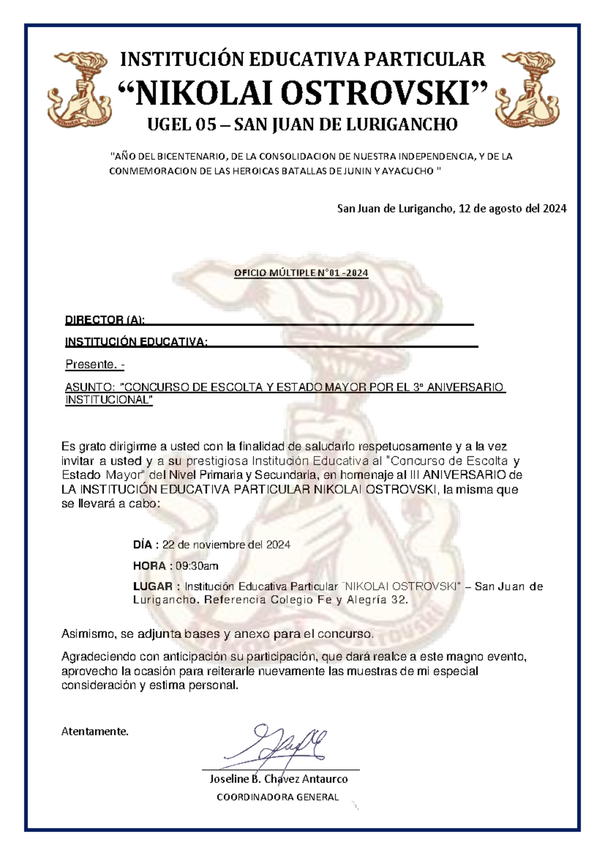 Oficio Y Bases Nikolai Ostrovski - INSTITUCIÓN EDUCATIVA PARTICULAR ...