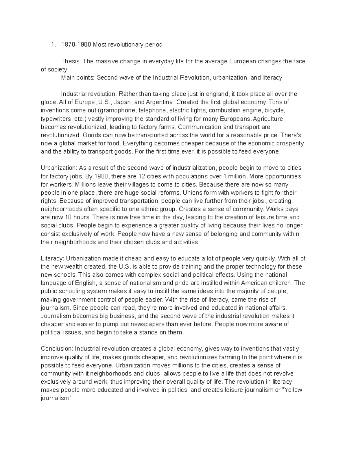 Midterm 2 essay outlines - 1. Most revolutionary period Thesis: The ...