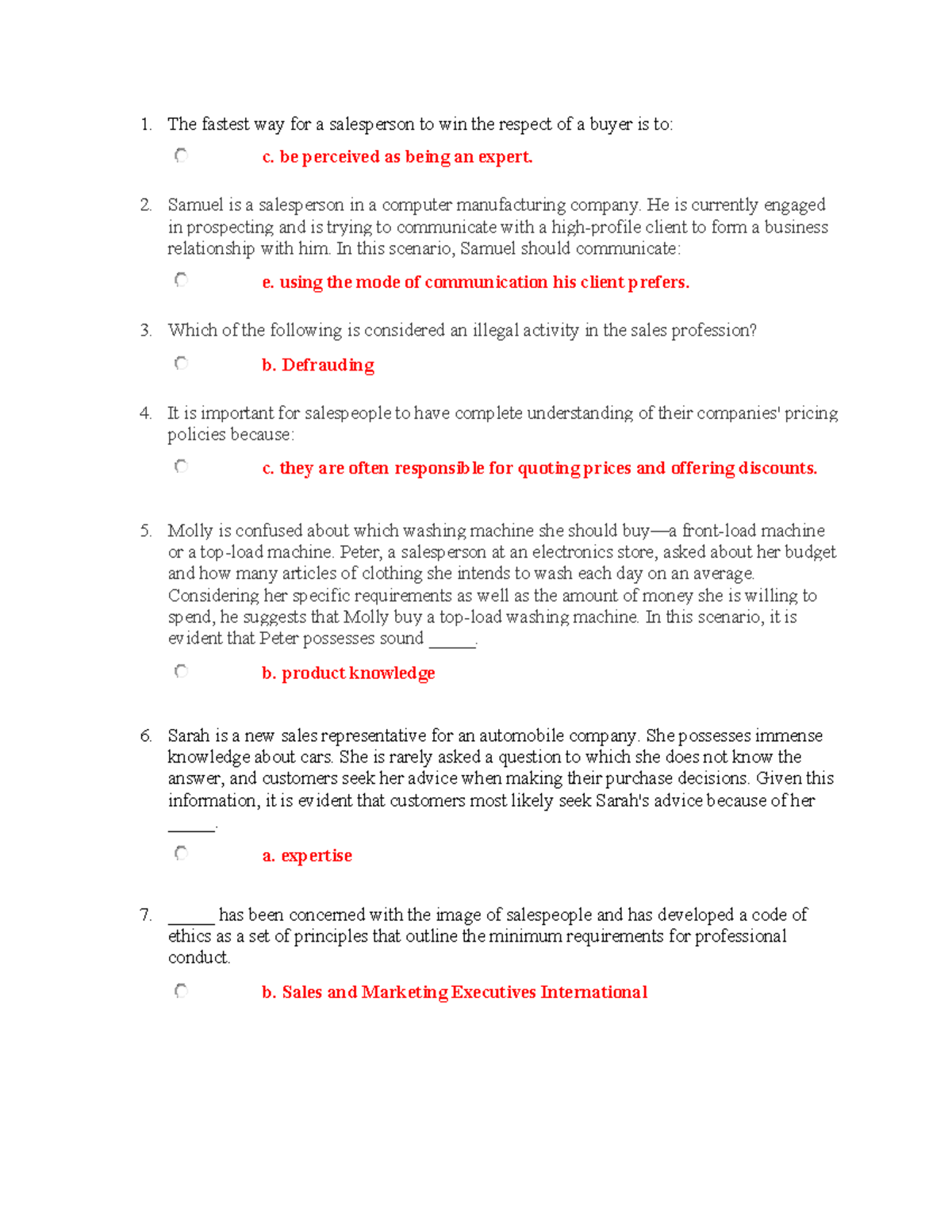 Ch1 - assignment - The fastest way for a salesperson to win the respect ...