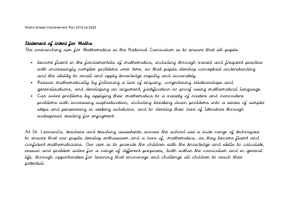 Maths improvement plan 2019 to 2020 pdf - Maths School Improvement Plan ...