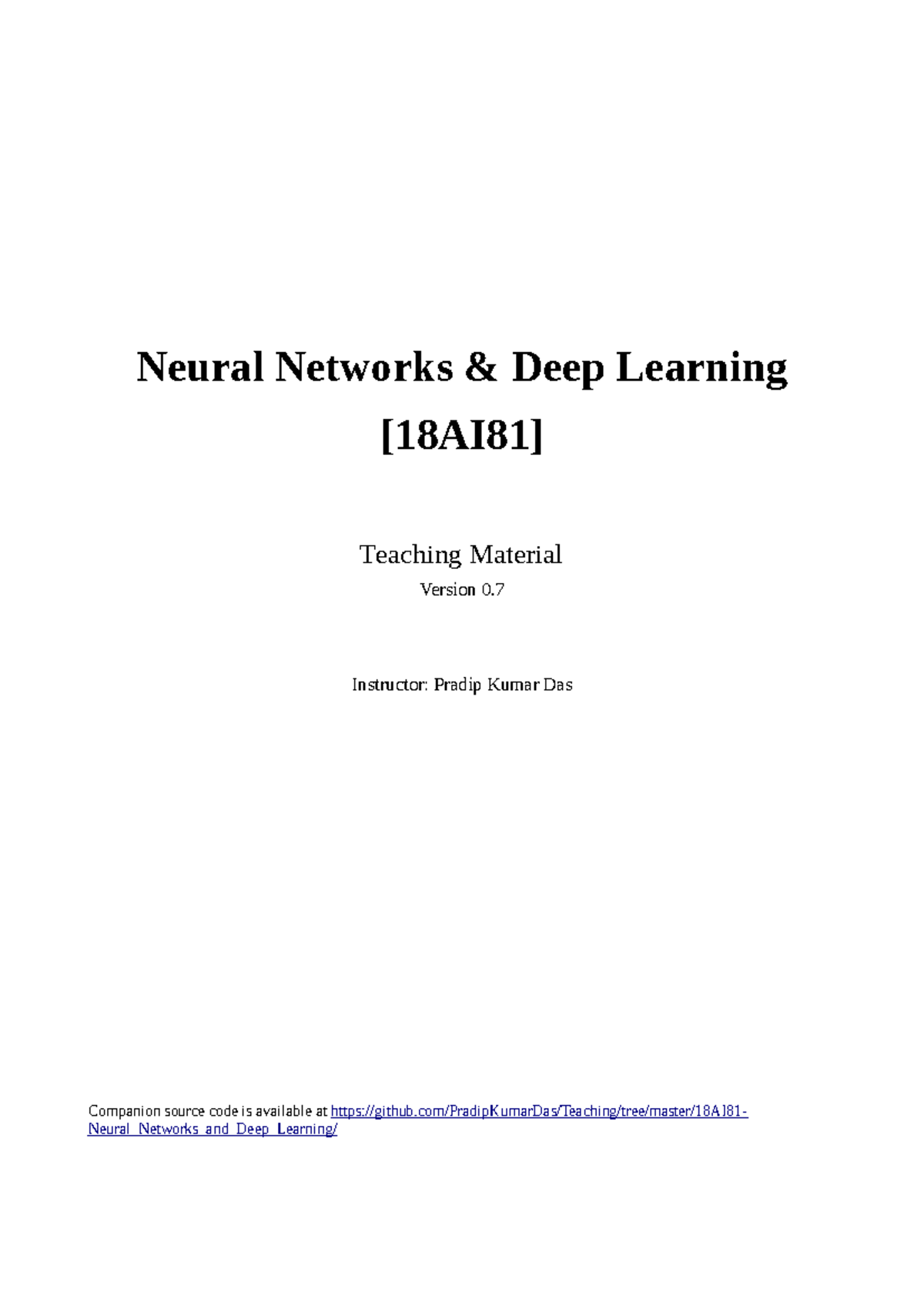 [ 18ai81 ] Neural Networks And Deep Learning Teaching Material V0