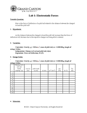 Phy112l - lab1 electrostatic forces - Lab 1: Electrostatic Forces The ...